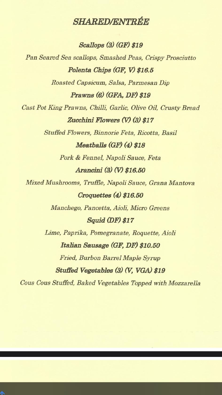 Menu at Napoli Pizza Bar, Springwood