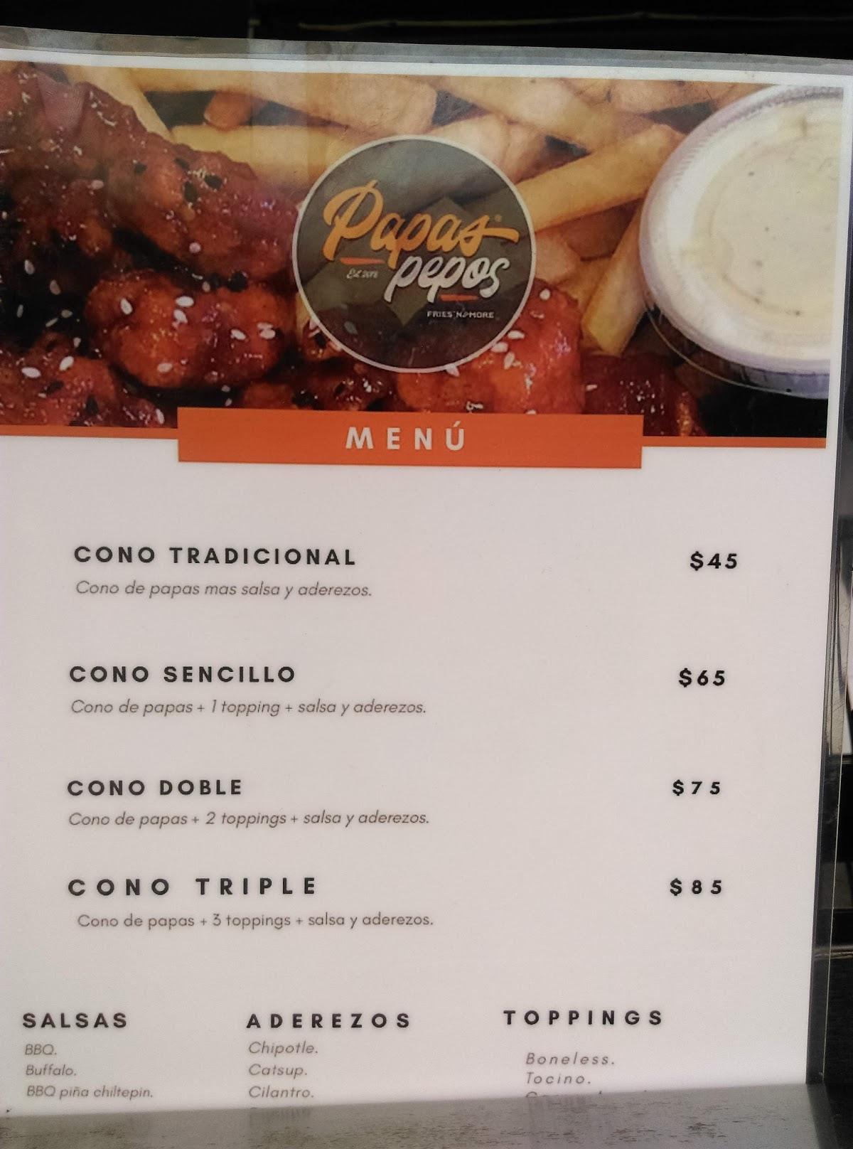 Menu at Papas Pepos restaurant, Los Mochis, Blvrd Rio Fuerte