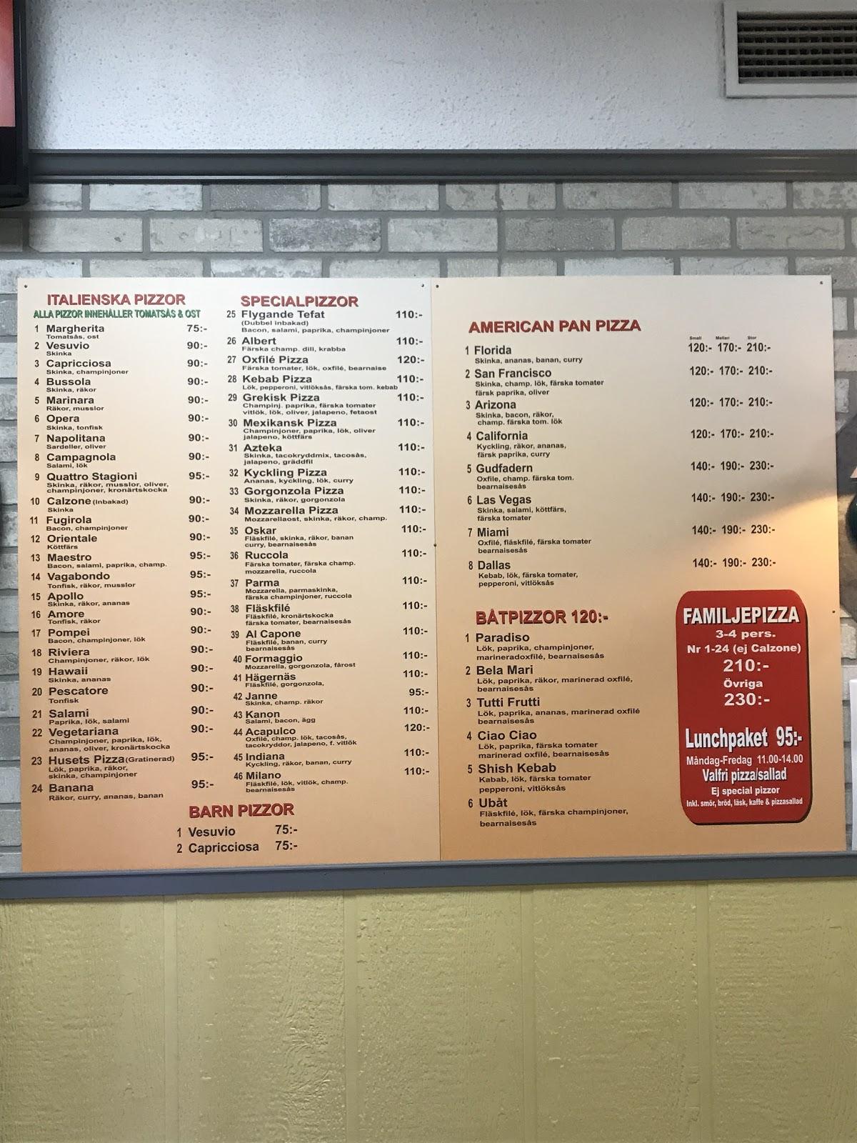 Menu at Pizzabutik Edita pizzeria, Täby