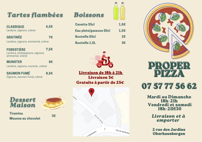Menu at Proper Pizza pizzeria, Oberhausbergen