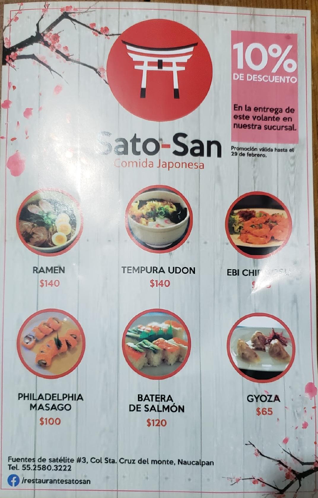 Menu at Sato San restaurant, Naucalpan