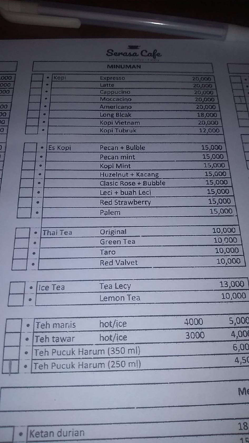Menu at Serasa Cafe, Bandung