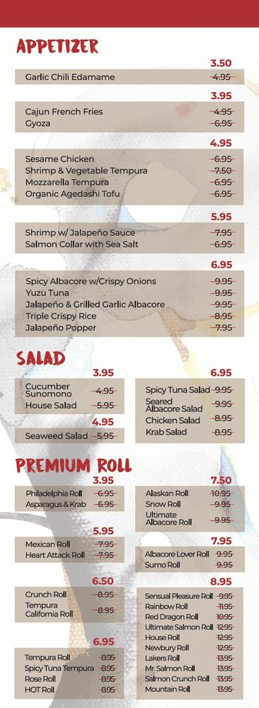 Menu at Sumo Japanese Restaurant, Ventura, S Victoria Ave