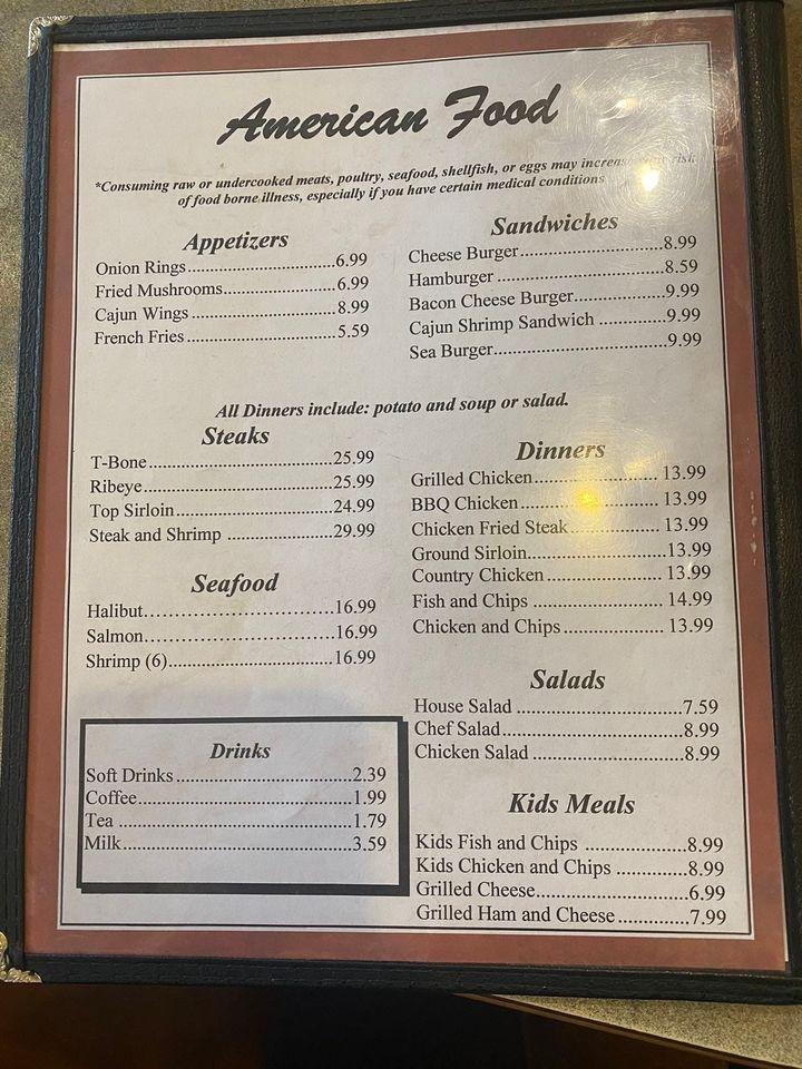 Carta de T-Bone Chinese American Restaurant, Springville