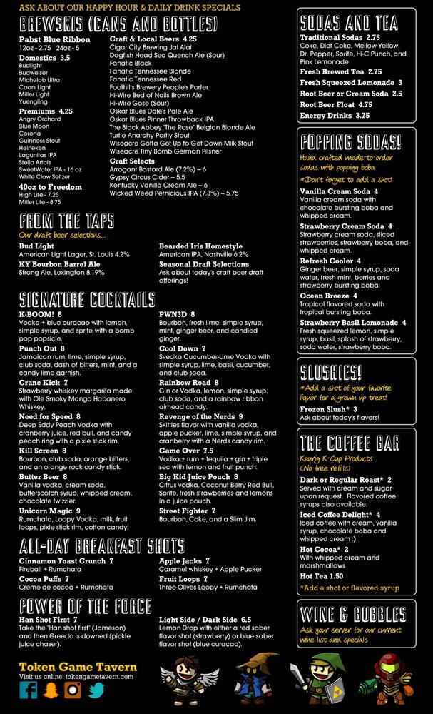 Menu at Token Game Tavern pub & bar, Knoxville