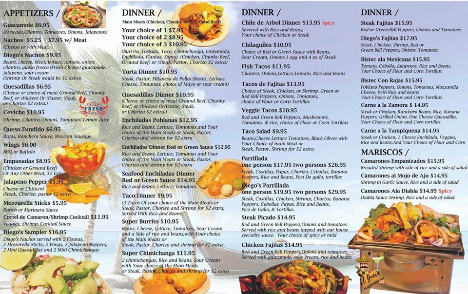 Menu at El guero Mexican restaurant & cantina, Random Lake