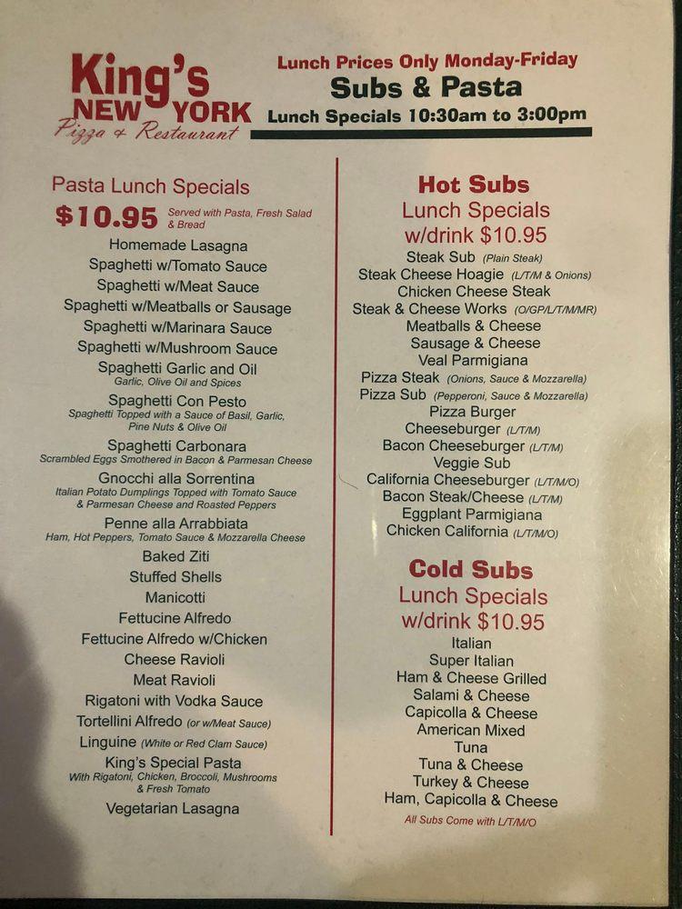 Menu at King's New York Restaurant & Pizza, Clarksburg