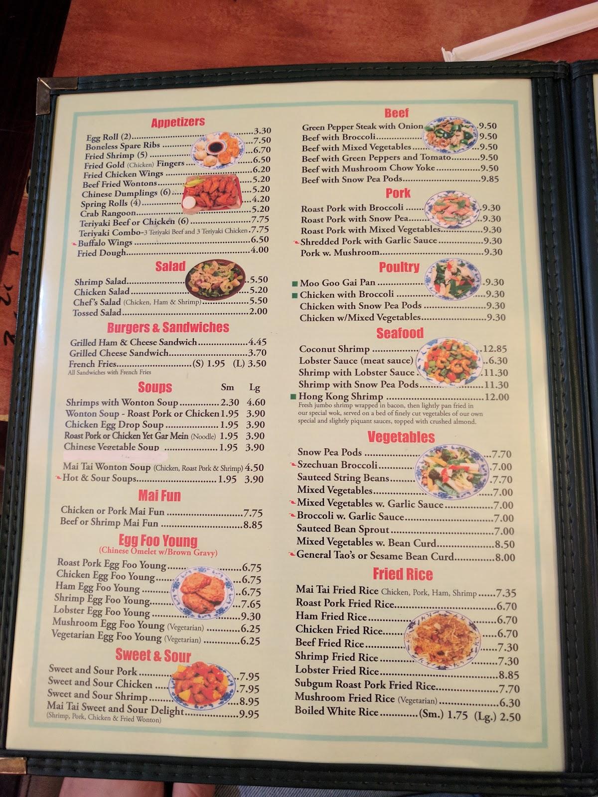 Menu at Mai Tai restaurant, Presque Isle