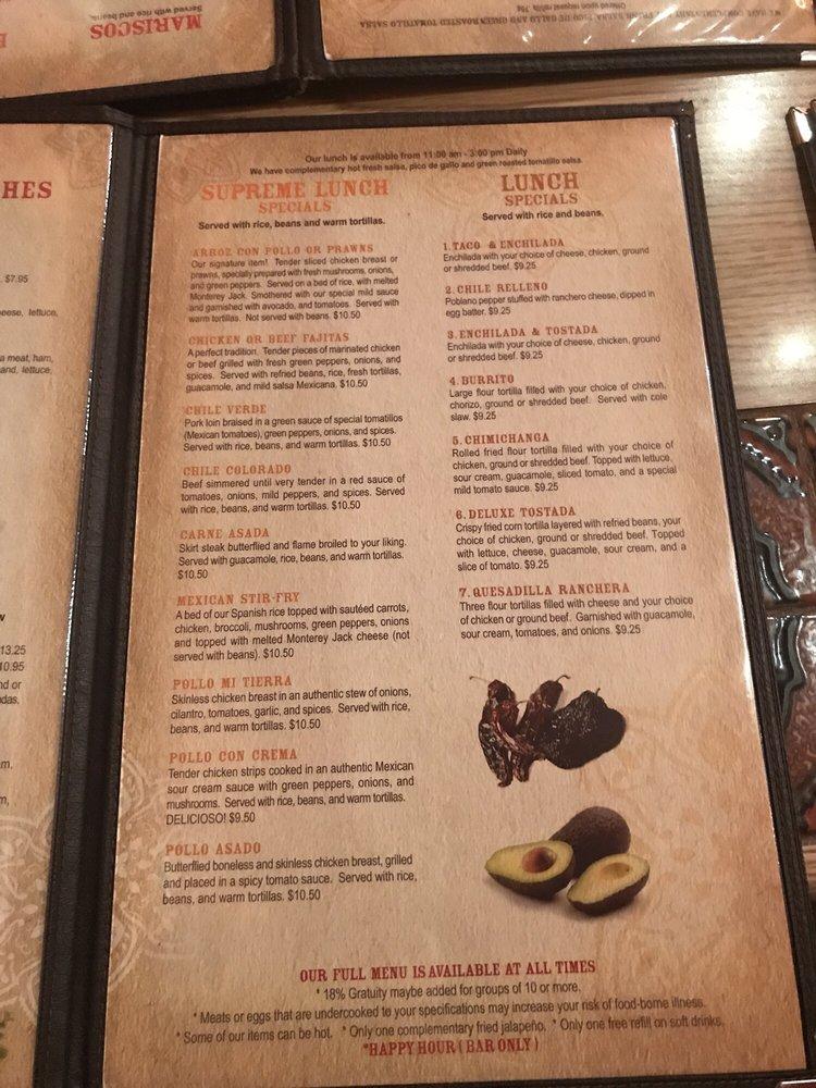 Menu at Mi Tierra restaurant, Woodinville