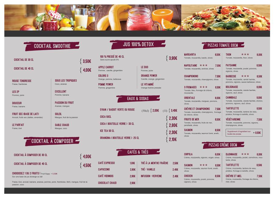 Menu at Passion du fruit restaurant, Roanne