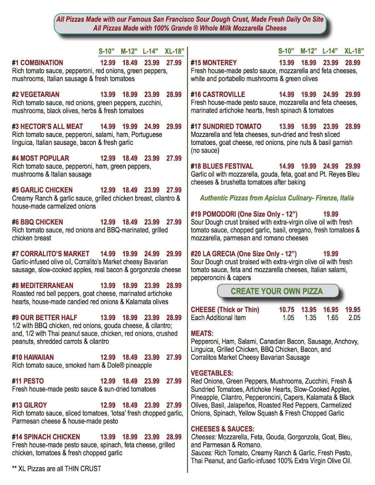 Menu at Pizza 1 pizzeria, Aptos