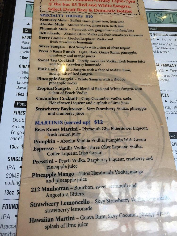 Menu at Press 195 pub & bar, Rockville Centre, 22 N Park Ave