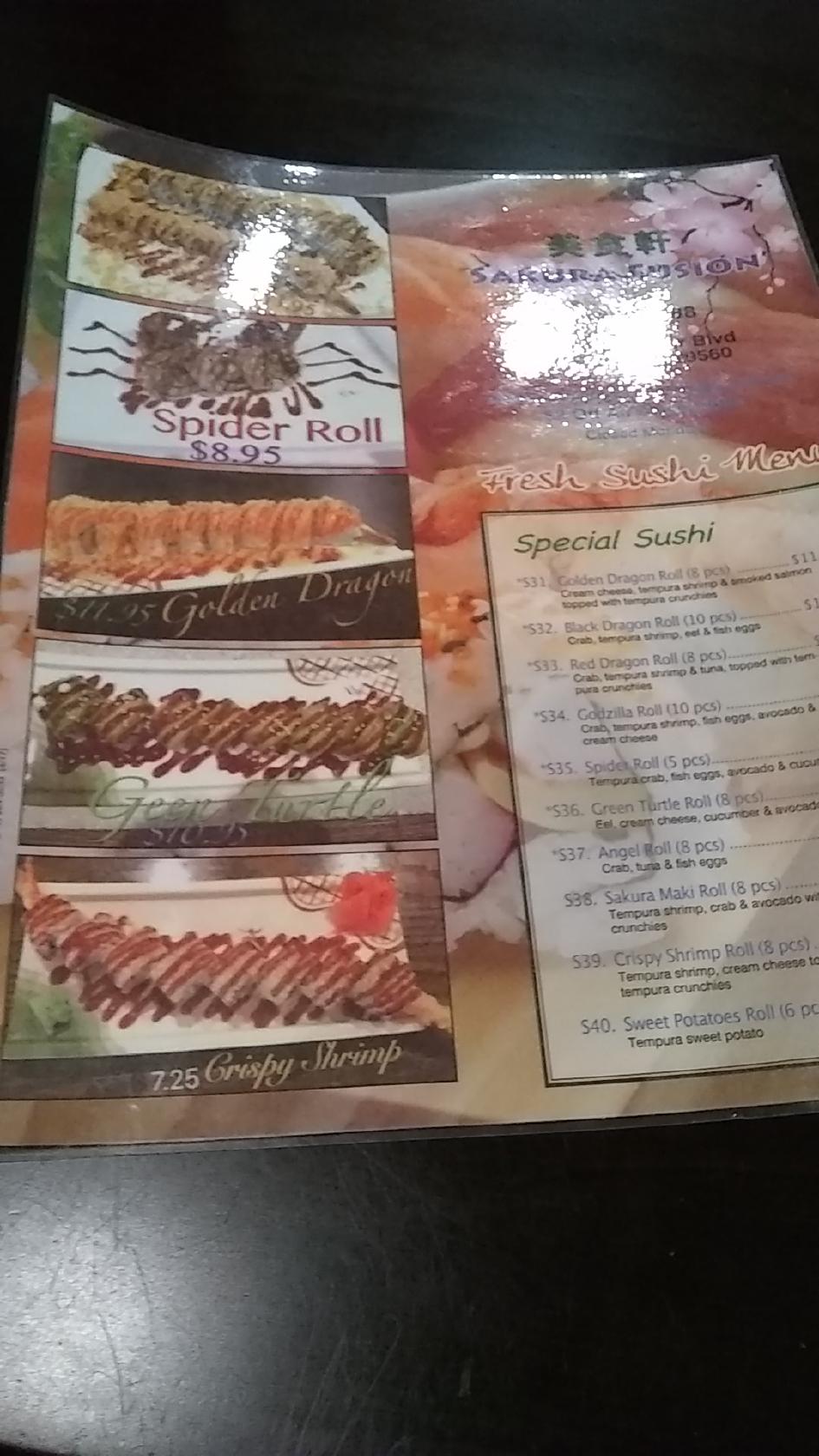 Menu at Sakura Fusion restaurant, Lake City