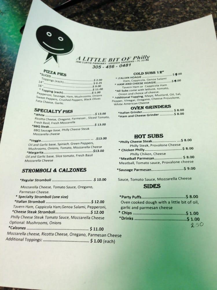 Menu at A Little Bit of Philly pizzeria, Miami Springs