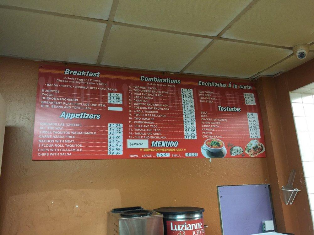 Menu at Andrea's Taco Shop restaurant, Brenham