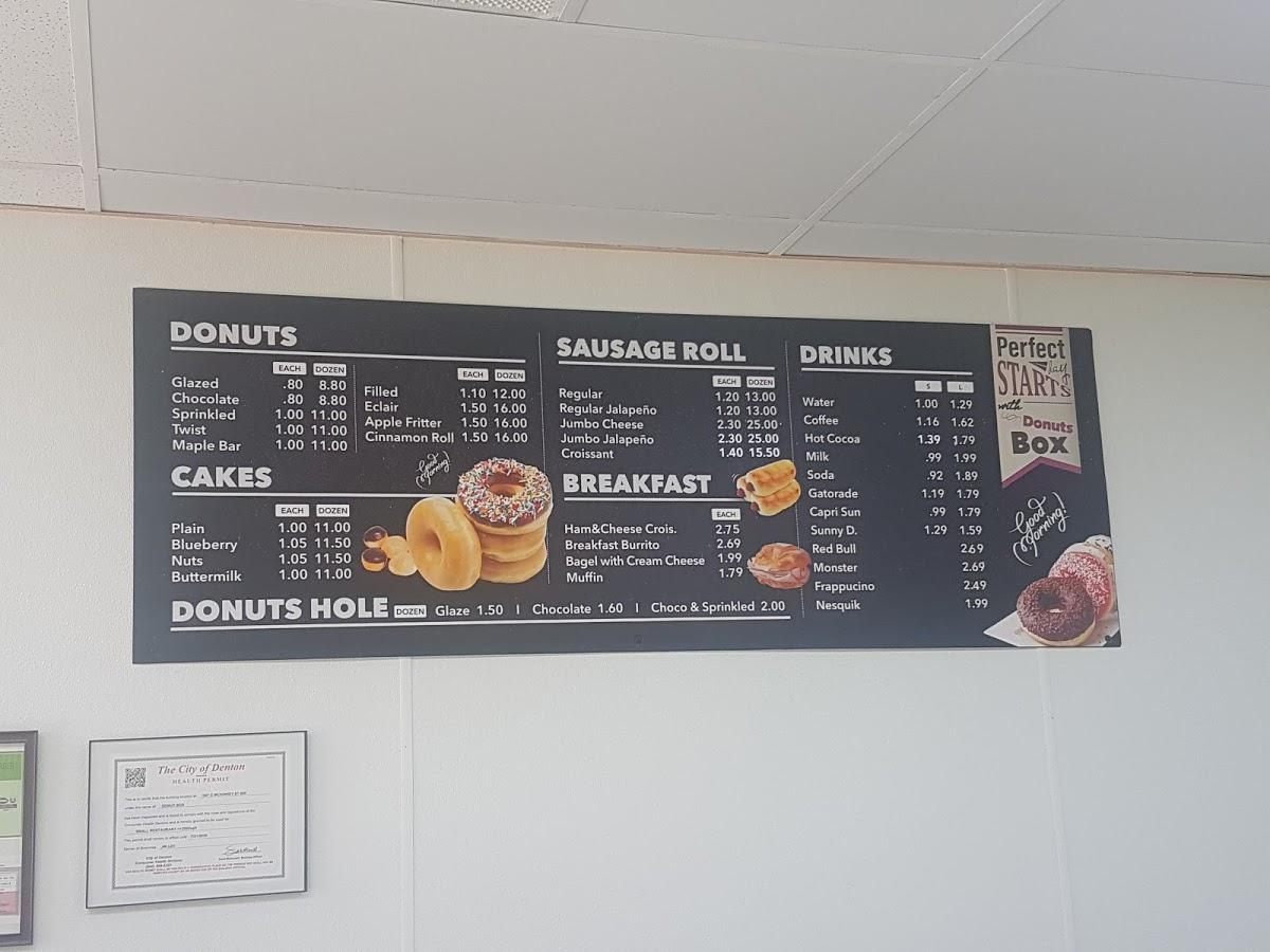 Menu at DONUT BOX restaurant, Denton