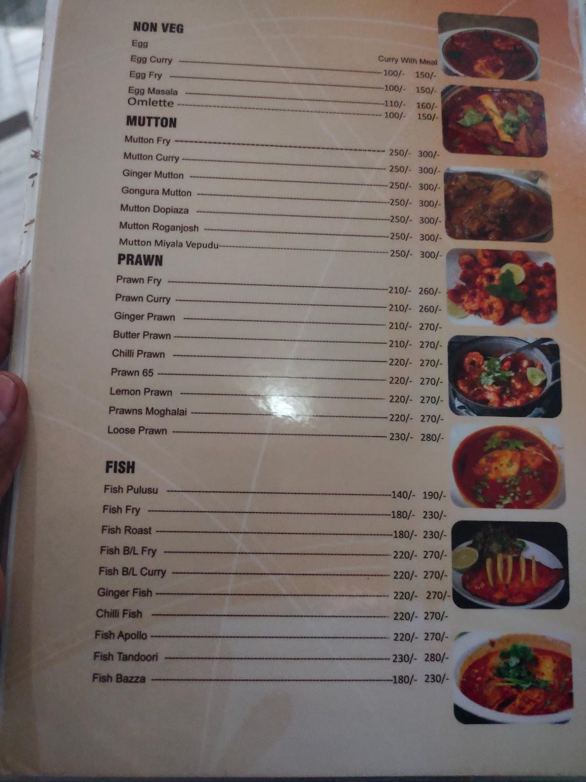 Menu at Hotel SVD, Srikakulam