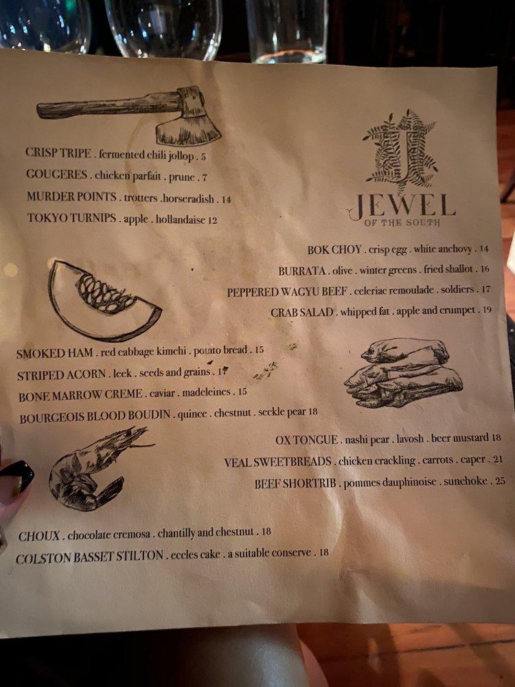 Menu at Jewel of the South pub & bar, New Orleans