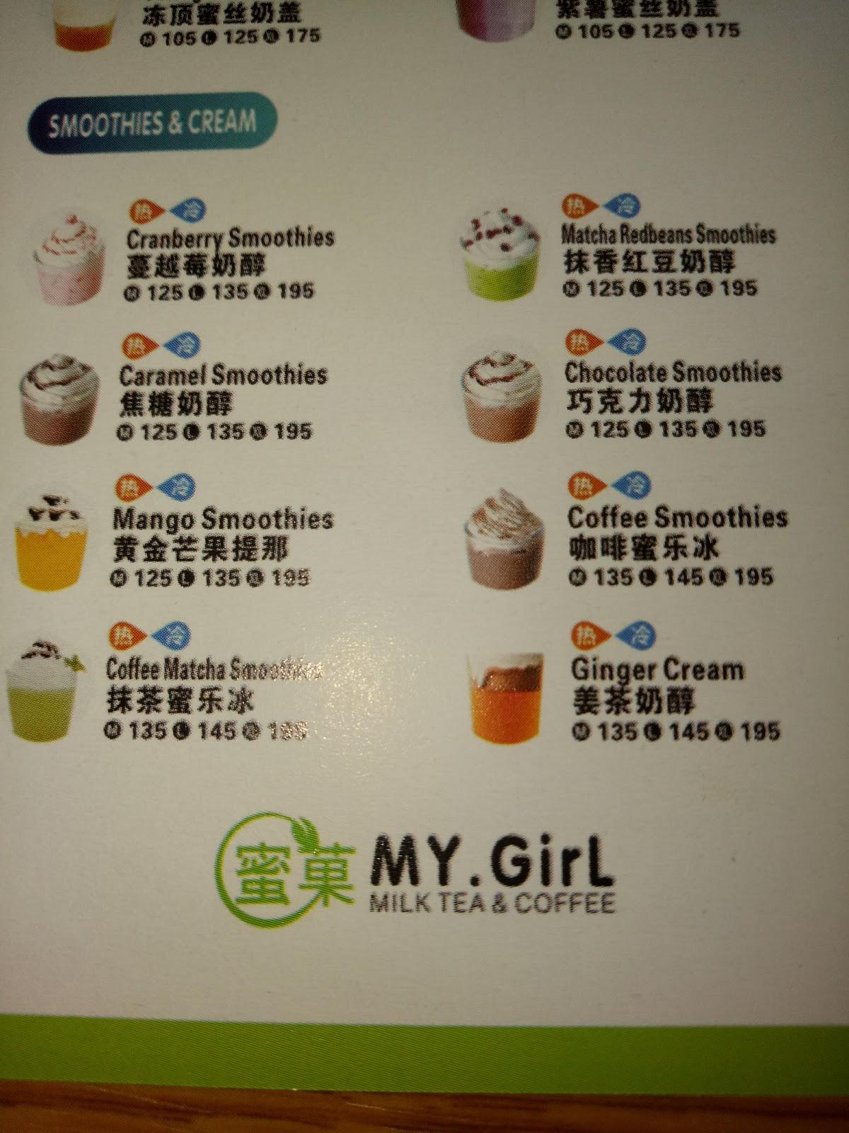 Menu at MY GIRL Milk Tea & Coffee cafe, Baguio