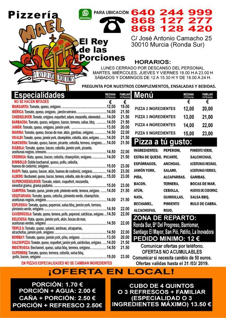Menu at Mael el rey de las porciones restaurant, Murcia