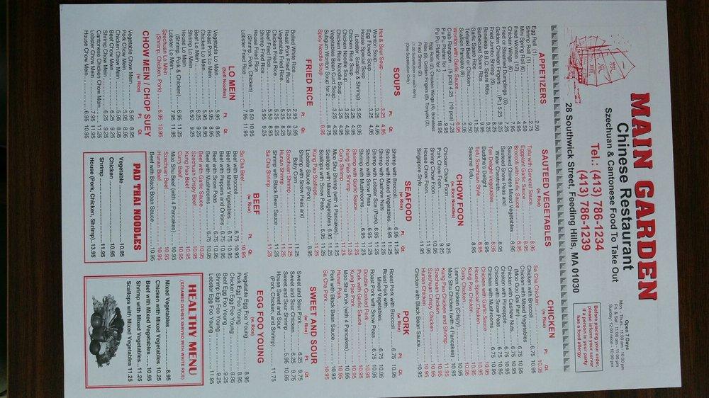 Menu at Main Garden Chinese Restaurant, Agawam