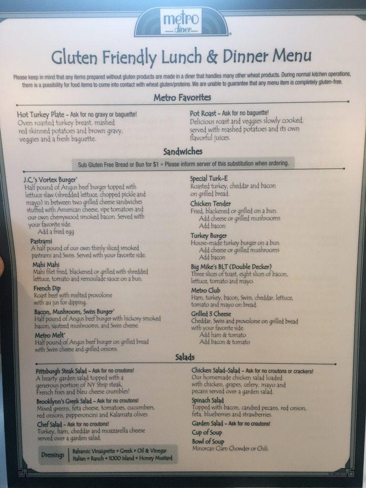 Menu at Metro Diner restaurant, Fayetteville