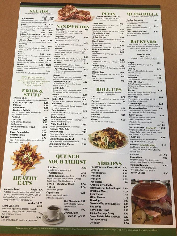 Menu at Oak Diner restaurant, Royal Oak