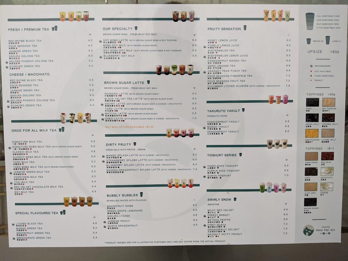 Menu at Once For All fast food, Harrisdale
