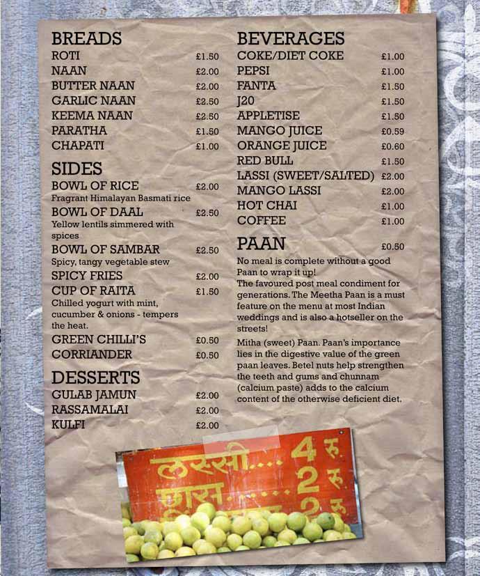 Menu at ROTI - Indian street Food restaurant, Cardiff