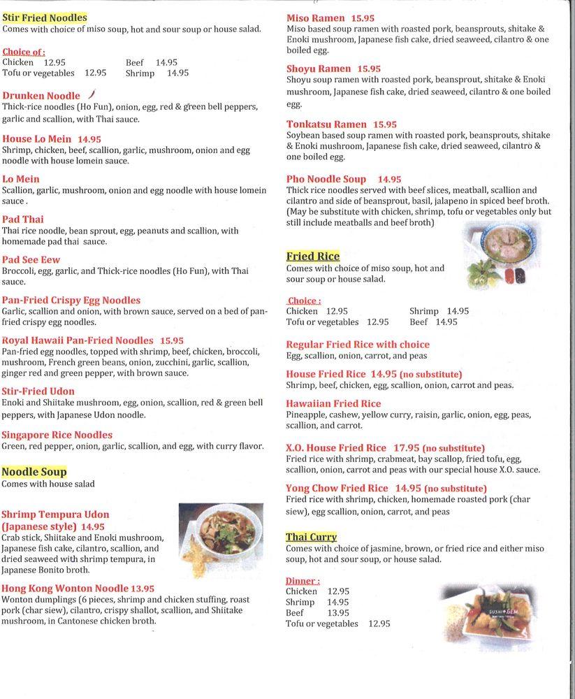 Menu at Sushi Gem Asian Bistro restaurant, Hampstead
