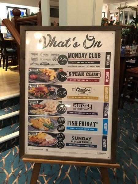 Menu at The Moon and Spoon - JD Wetherspoon pub & bar, Slough