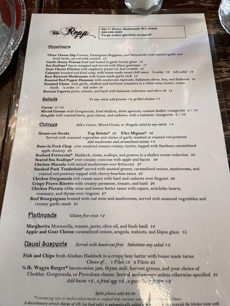 Menu at The Repp pub & bar, Snohomish