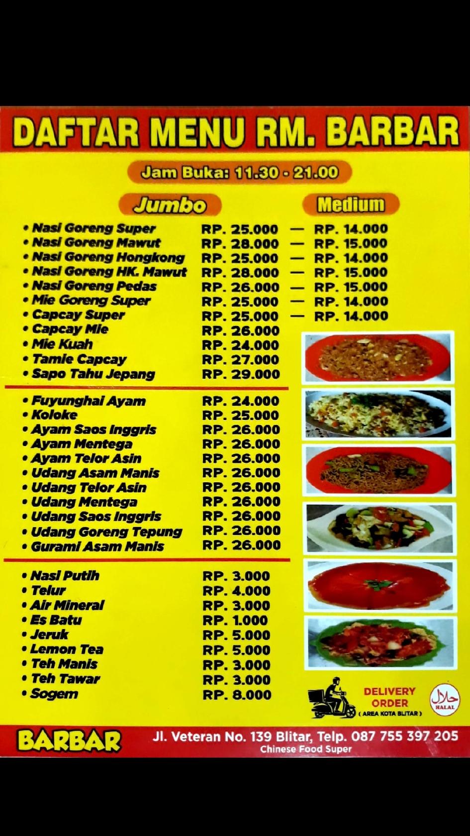 Menu at Barbar Chinese Food Super blitar, Blitar