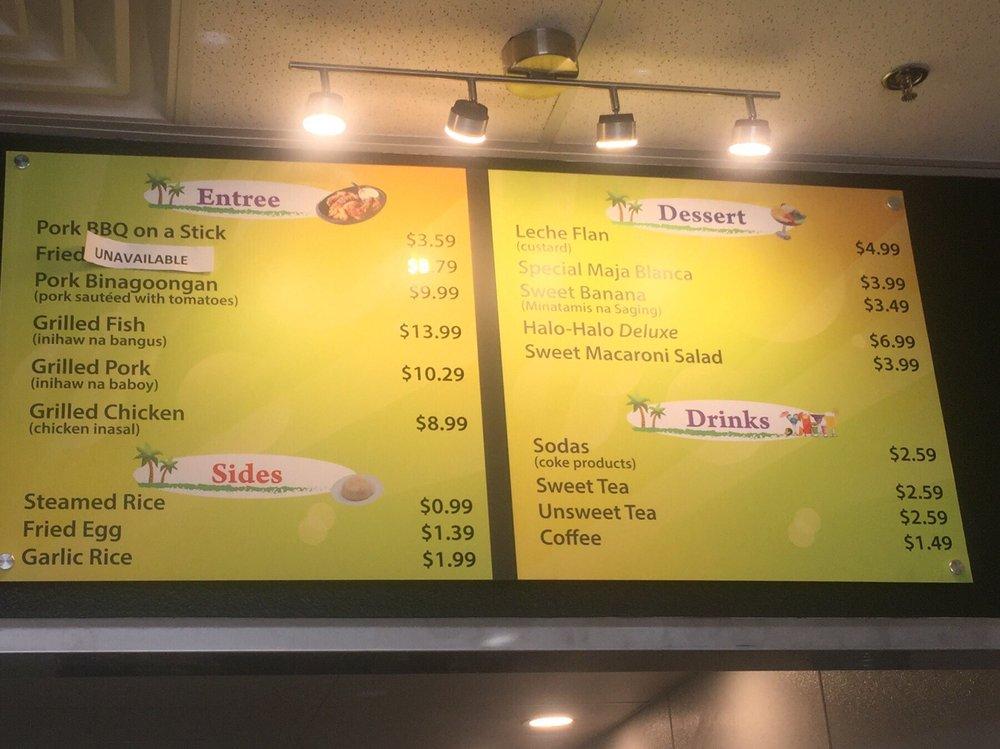 Menu at Casa Manila restaurant, Lubbock