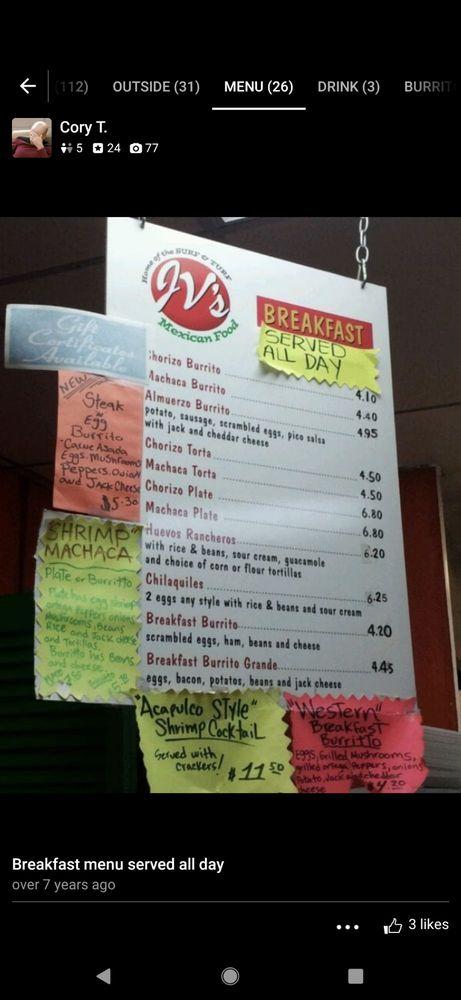 Menu at Don Pedro restaurant, Camas