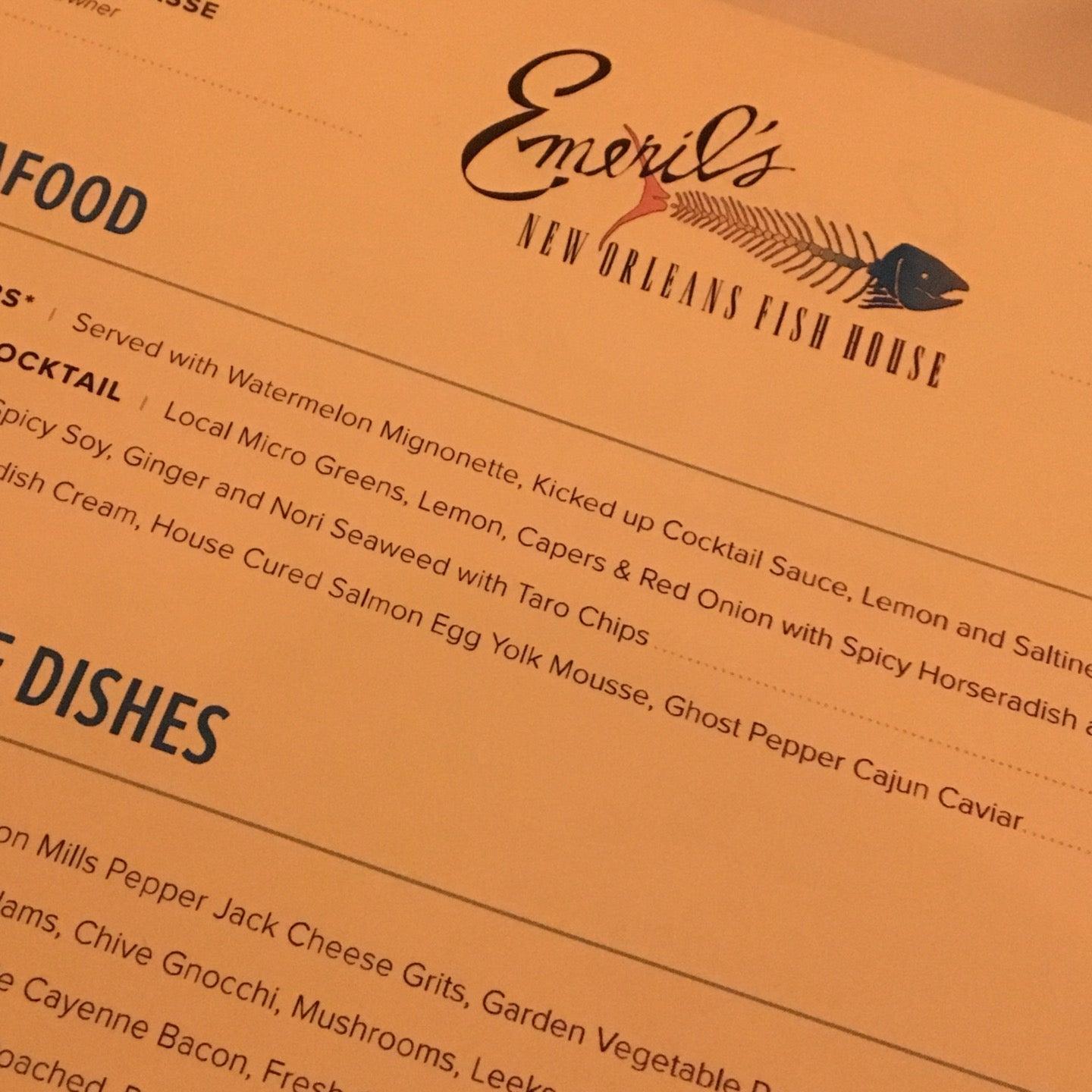 Menu at Emeril's New Orleans Fish House pub & bar, Las Vegas