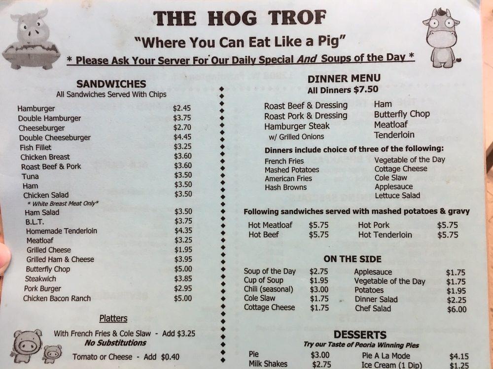 Menu at Hog Trof restaurant, Hanna City