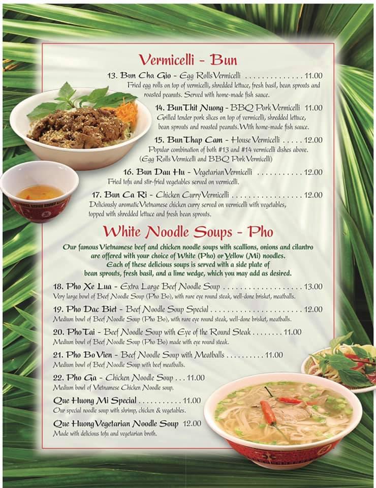 Menu at Que Huong Restaurant, Biddeford