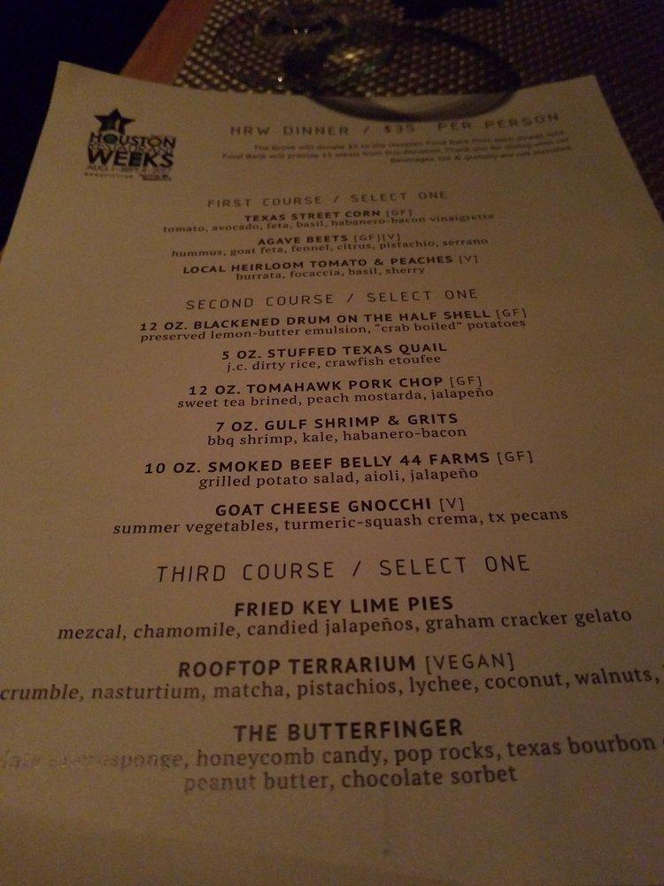 Menu at The Grove restaurant, Houston, Lamar St