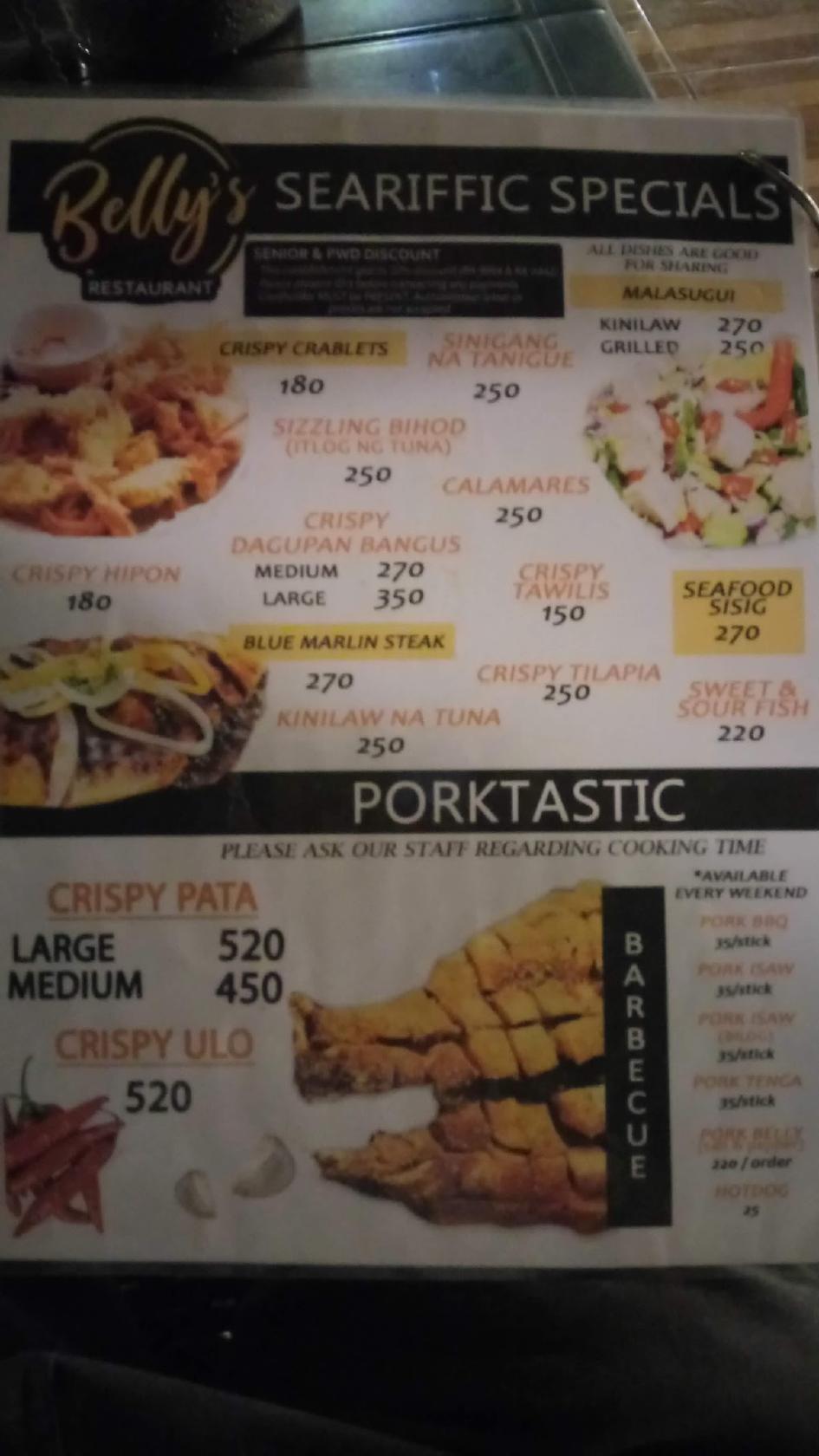 Menu at Belly's Restaurant, Malabon