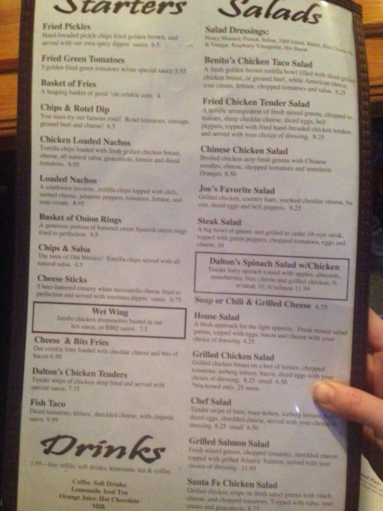 Menu at Dalton's Grill restaurant, Nashville