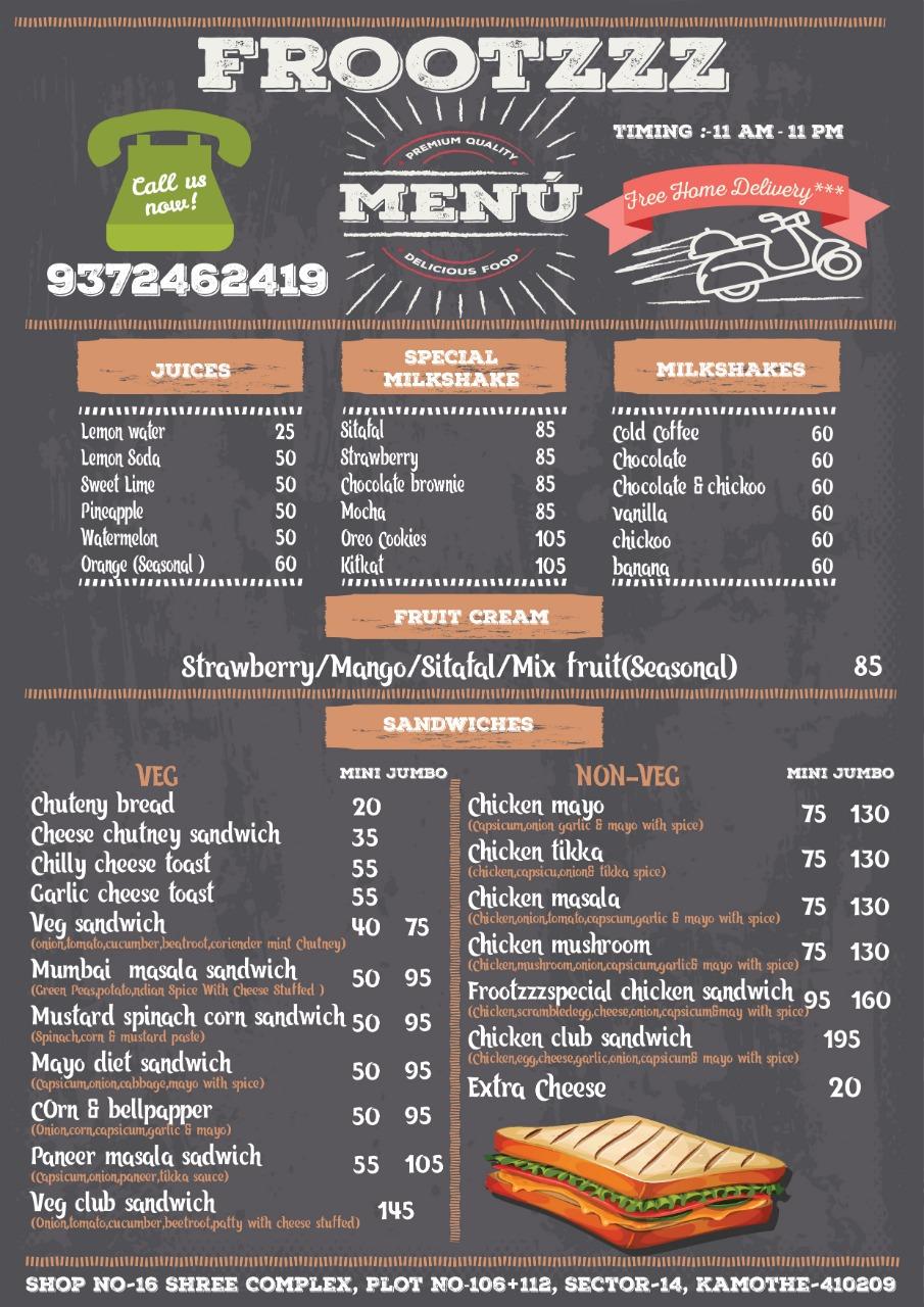 Menu at Frootzzz-Juice,Snacks and Bakery Products, Navi Mumbai