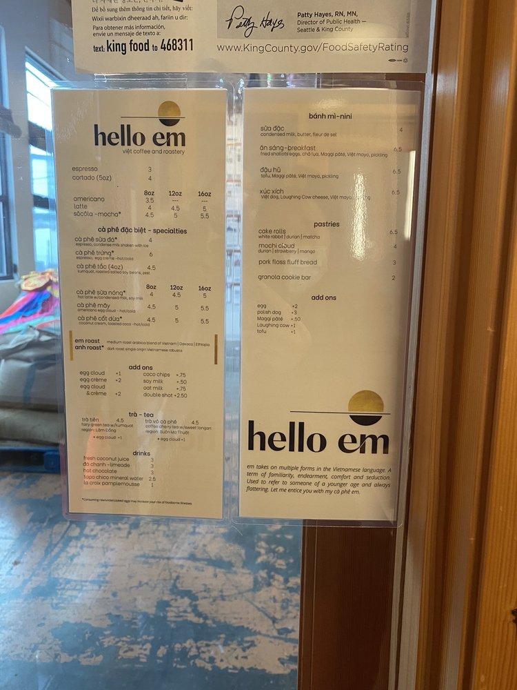 Carta del restaurante Hello Em Việt Coffee & Roastery, Seattle