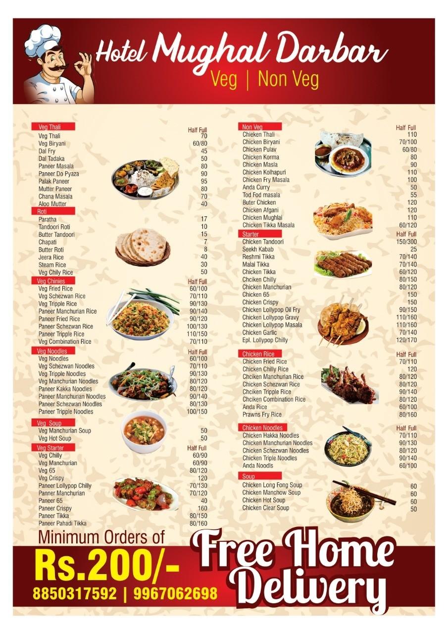 Menu at Hotel mughal darbar, Navi Mumbai