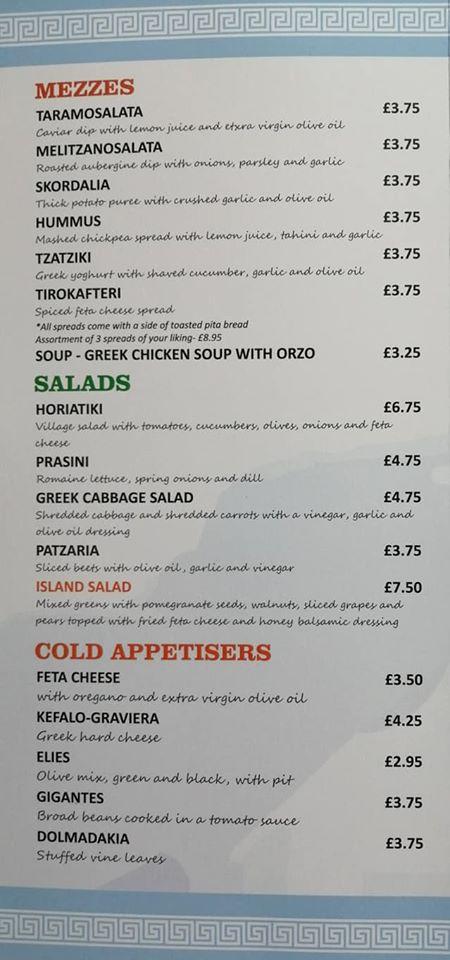 Menu at Island restaurant, Worcester