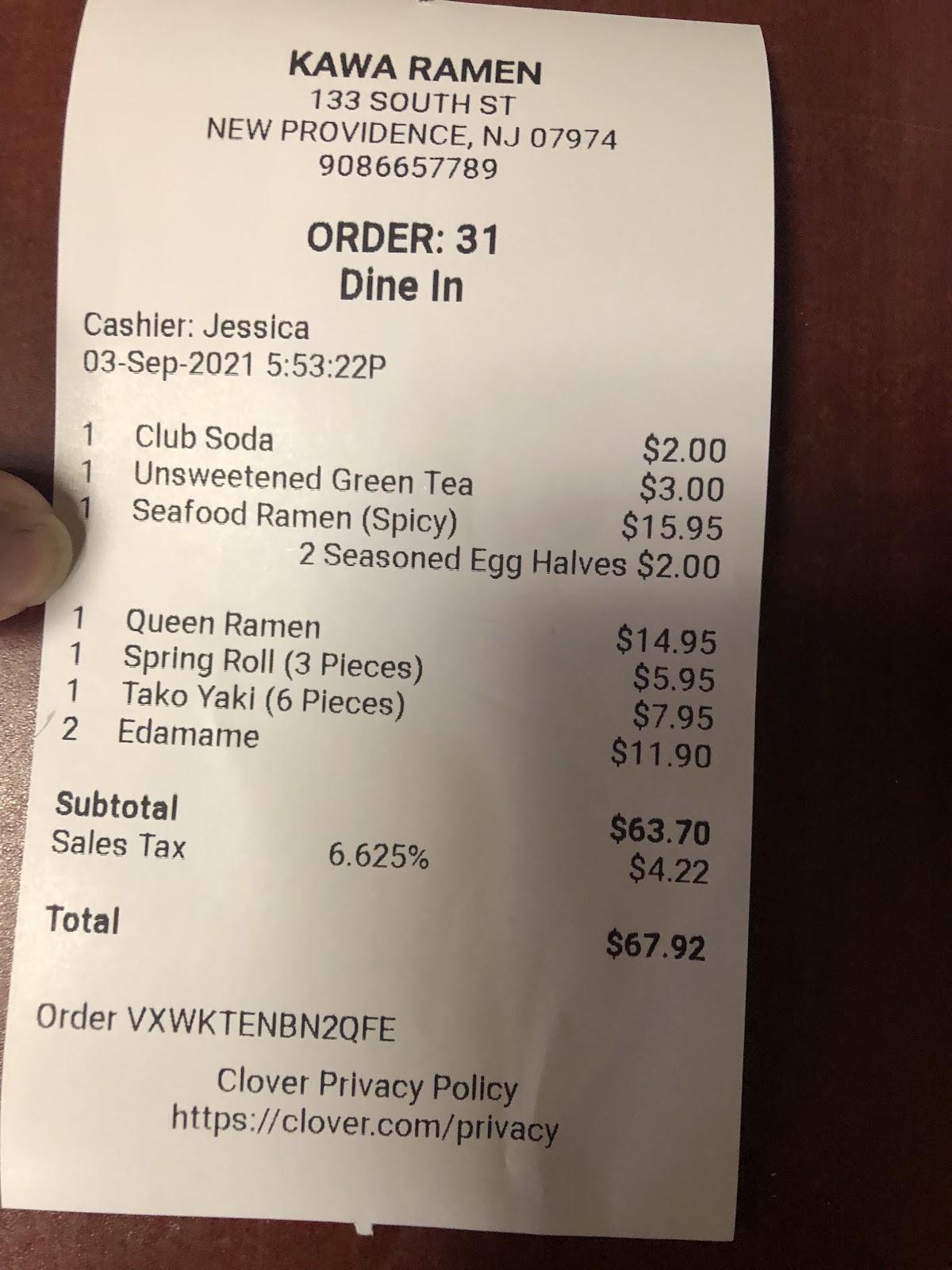 Menu at KAWA RAMEN HOUSE restaurant, New Providence