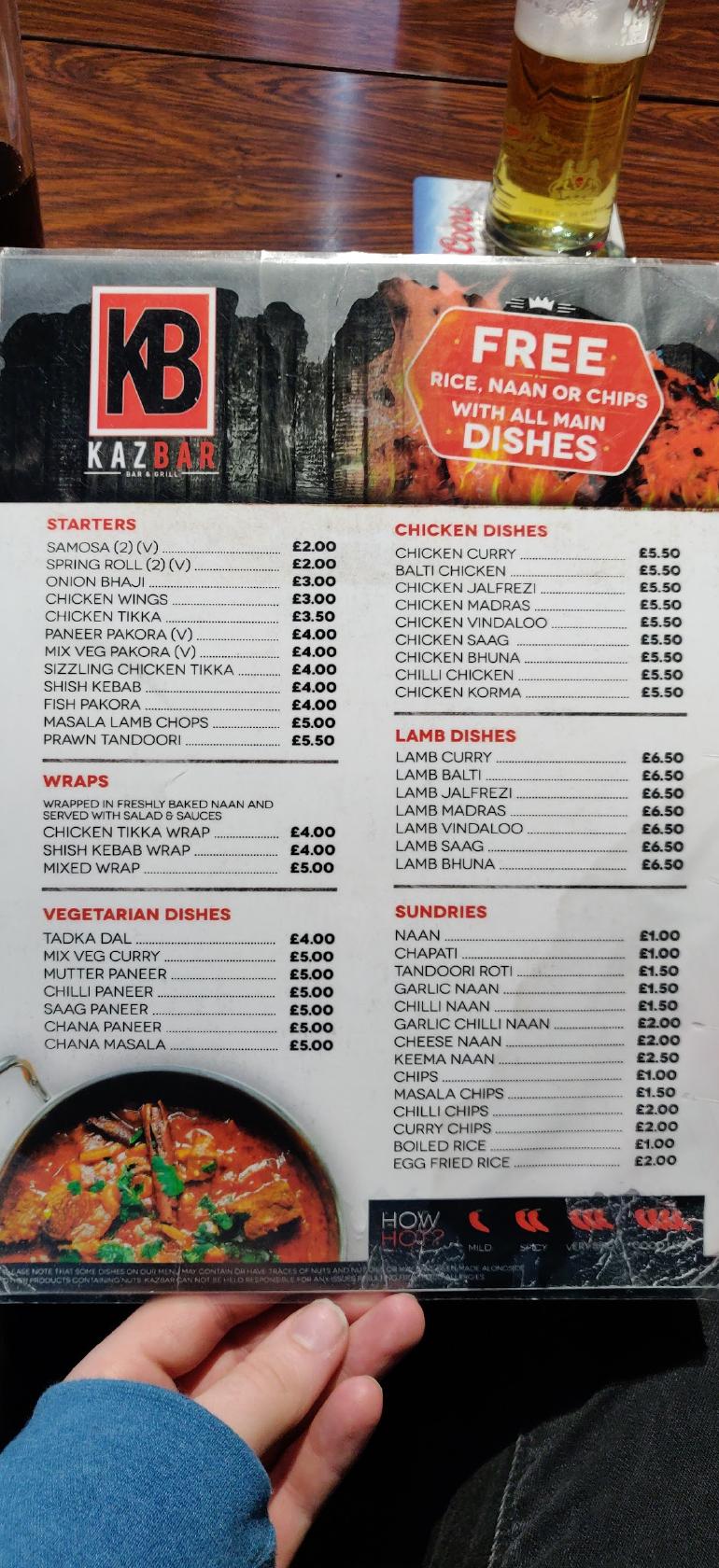 Menu at Kazbar and Grill, Wolverhampton