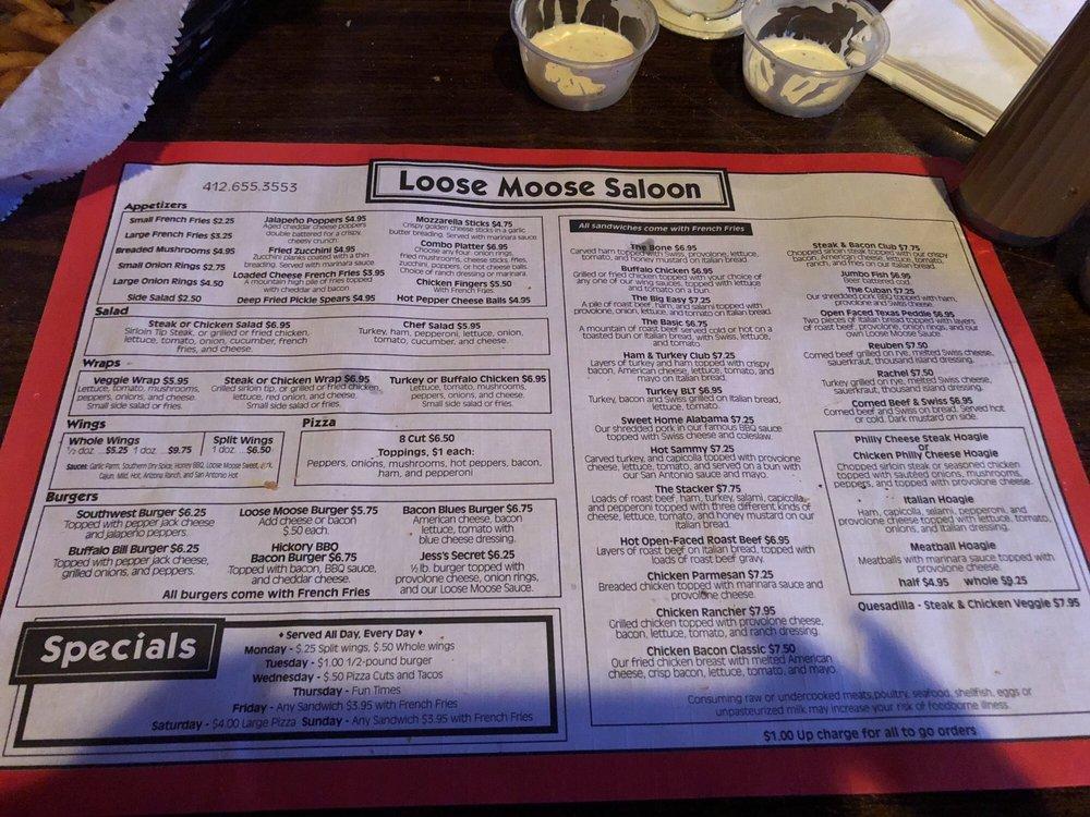 Menu at Loose Moose Saloon pub & bar, Baldwin