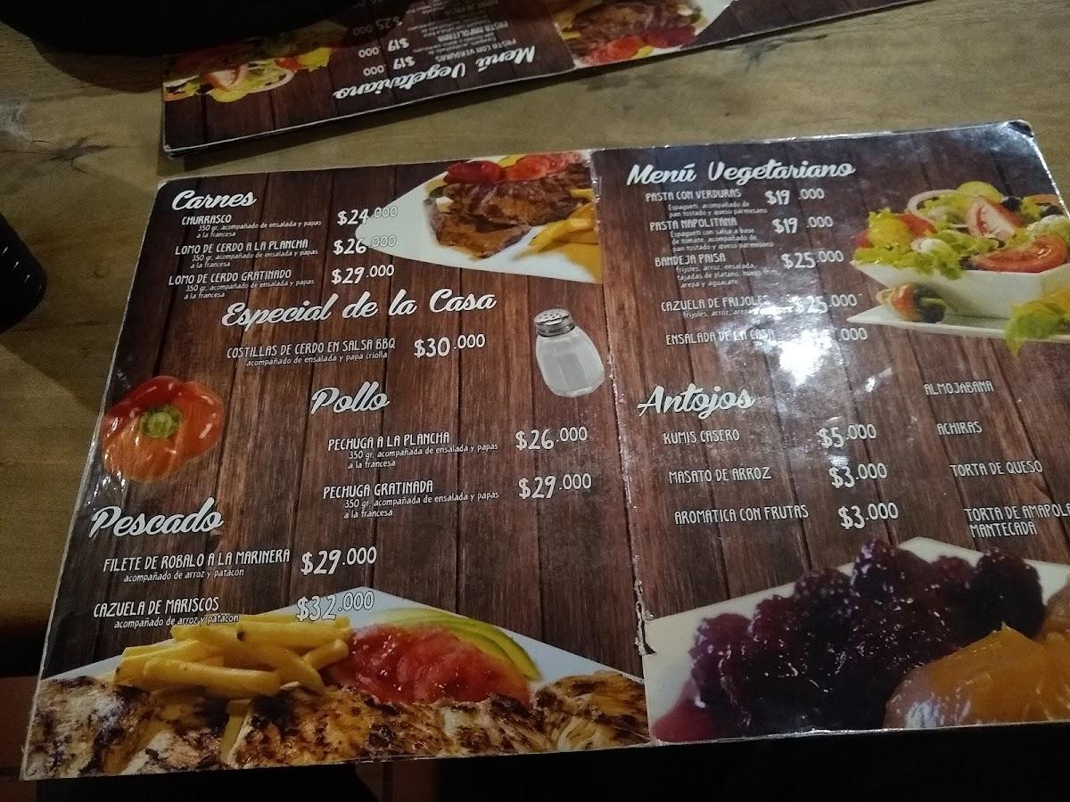 Menu at Mama Lupe restaurant, Bogotá