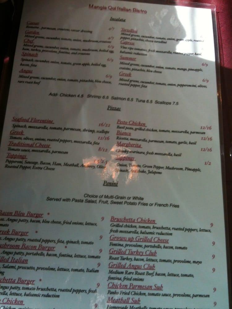Menu at Mangia Qui Italian Bistro restaurant, Virginia Beach